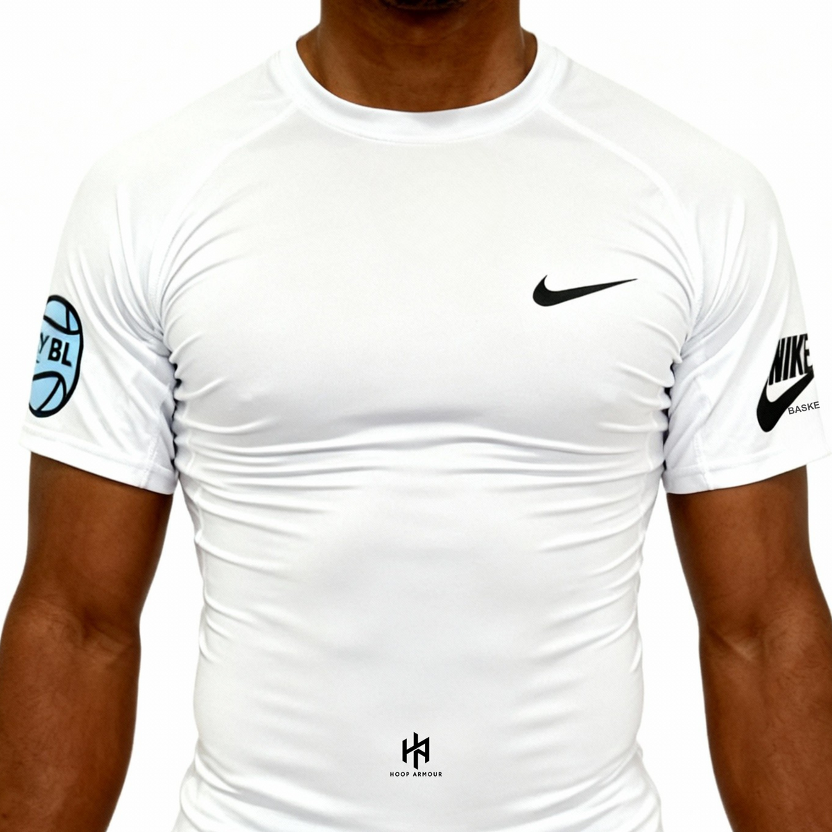 Hoop Armour™ EYBL Compression T-Shirt White Blue Logo – HOOPARMOUR™